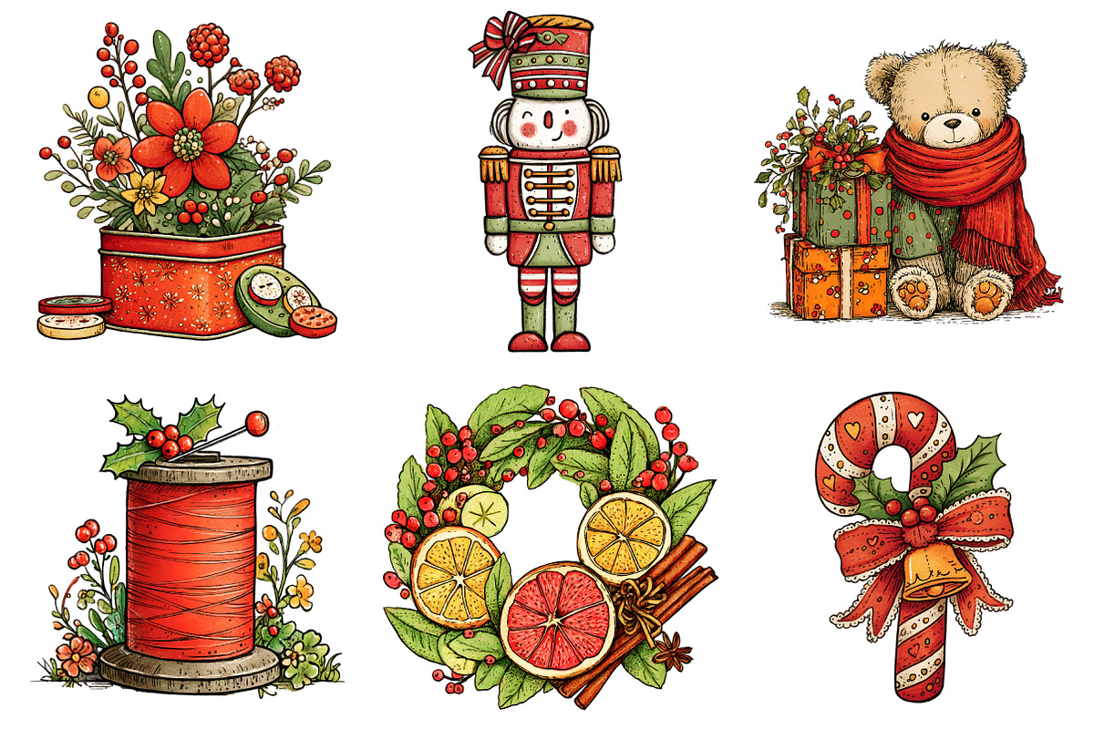 Vintage Christmas Clipart Bundle, an Illustration by Daily.Designs
