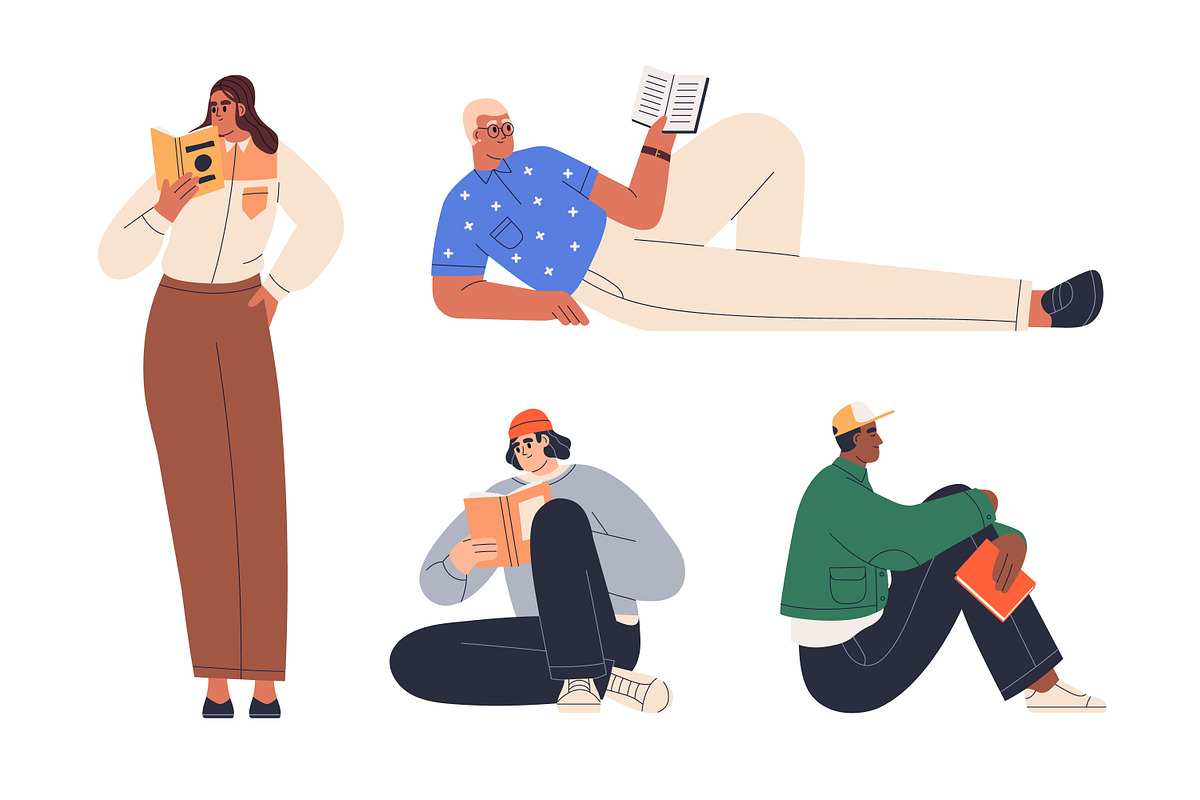 People reading paper books set, an Education Illustration by Good Studio