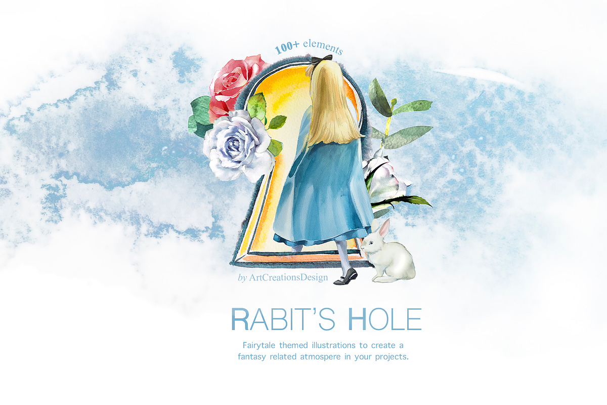 Watercolor Rabit's Hole Clipart Set, a Person Illustration by ...