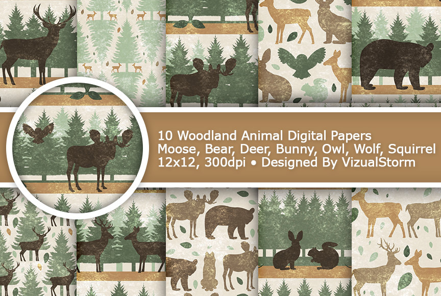 Woodland Animal Paper Patterns, a Pattern Graphic by VizualStorm
