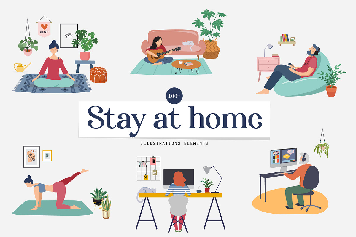 Stay at home, set of illustrations, an Education Illustration by Marish