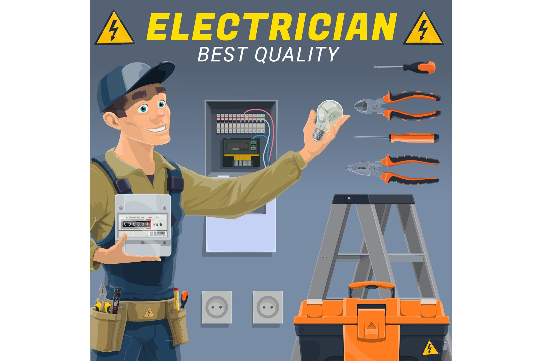 Electrician, equipment and tools, a Person Illustration by Vector Tradition