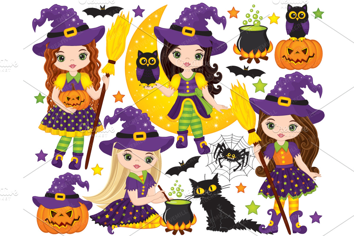 Vector Halloween Witch Clipart, an Illustration by TheCreativeMill