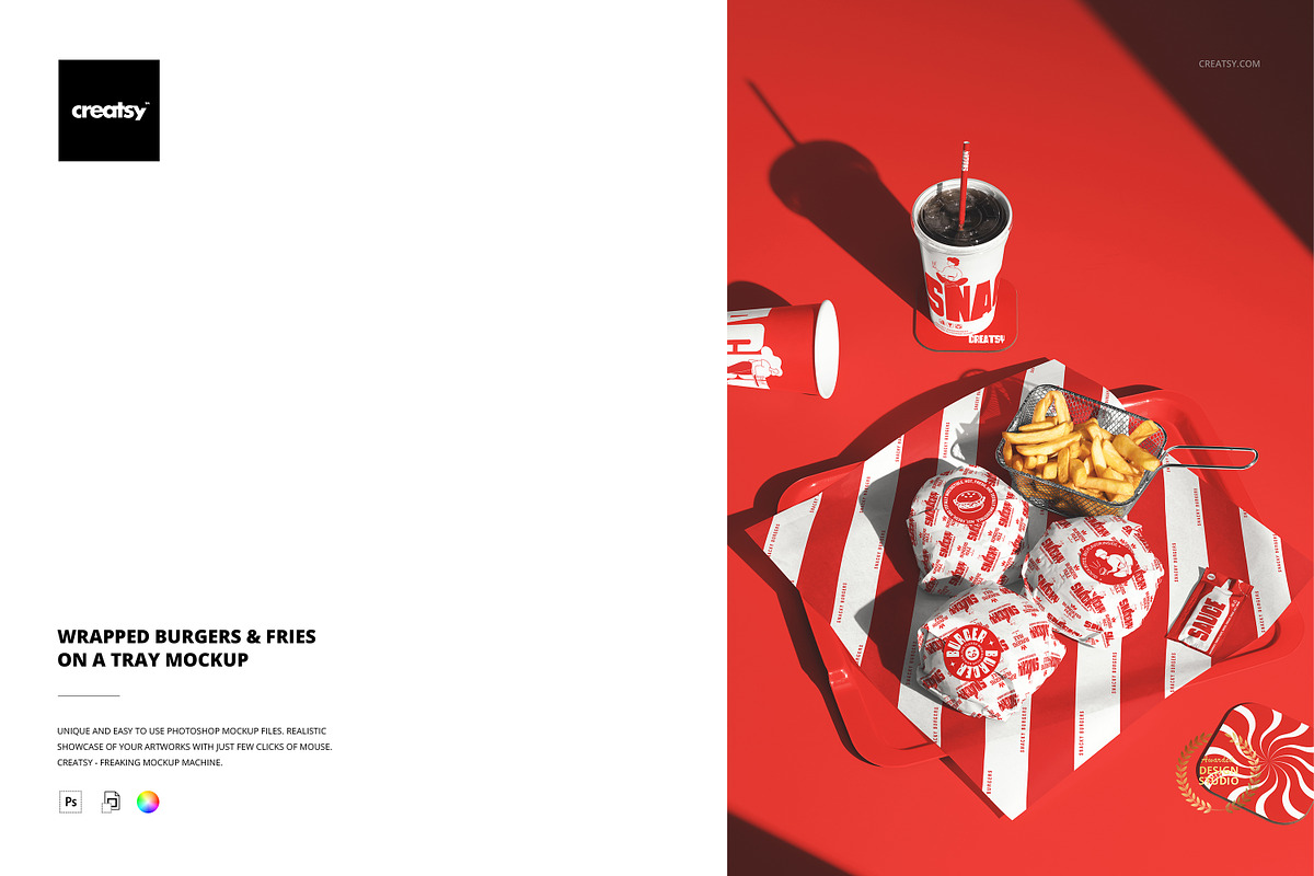 Wrapped Burger Set on Tray Mockup, a Packaging Mockup by creatsy5
