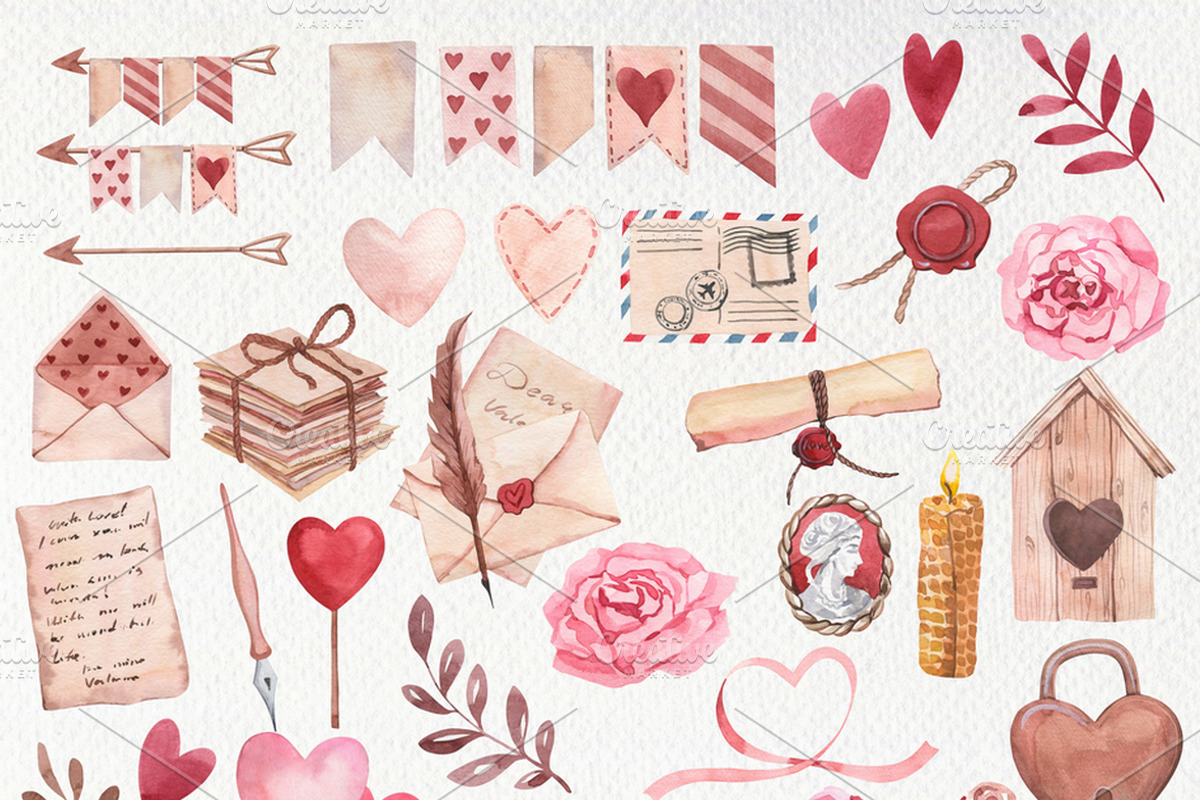 Watercolor Valentines Day Clipart PNG | Creative Market