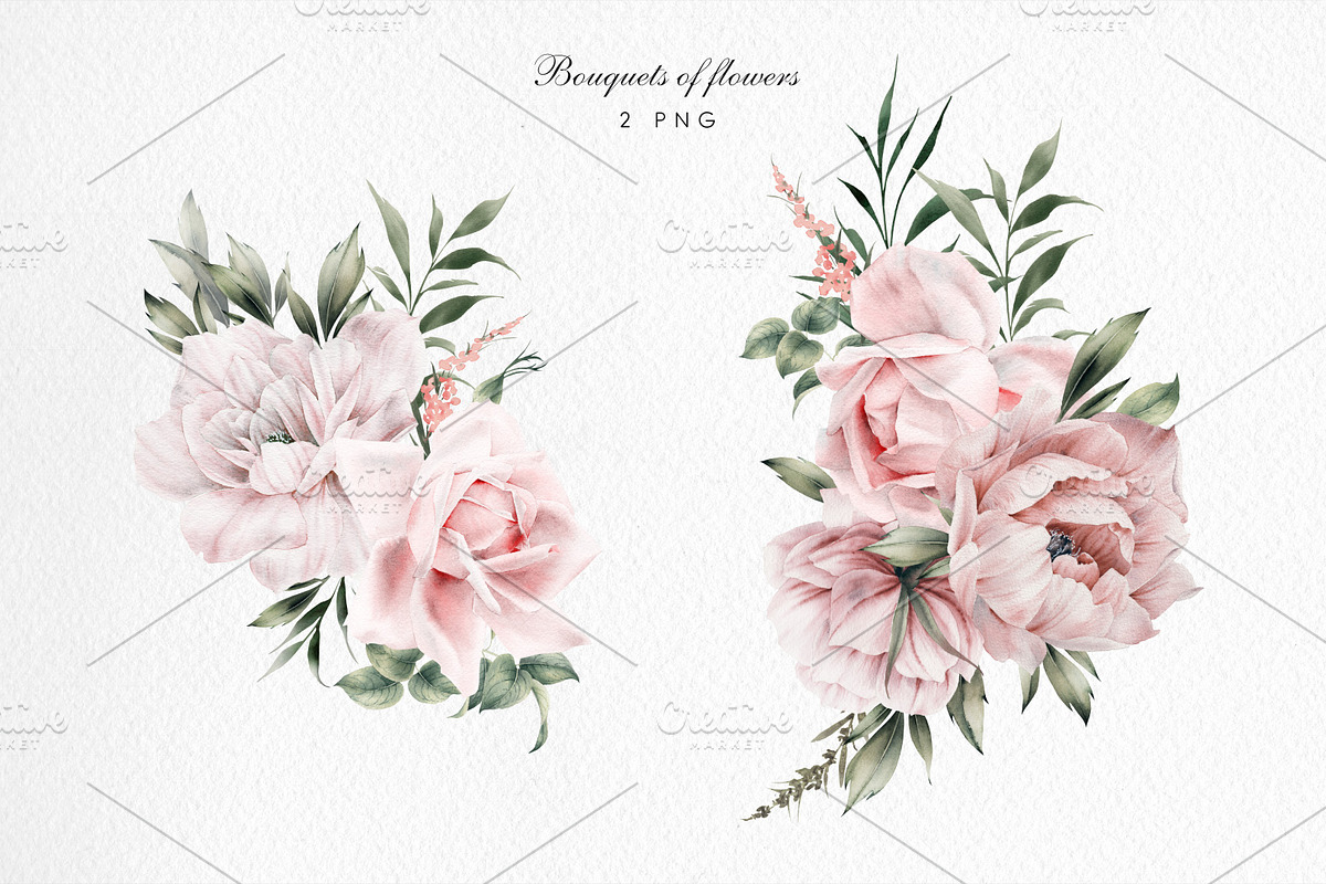 Watercolor blush flowers, a Decorative Illustration by ollalya