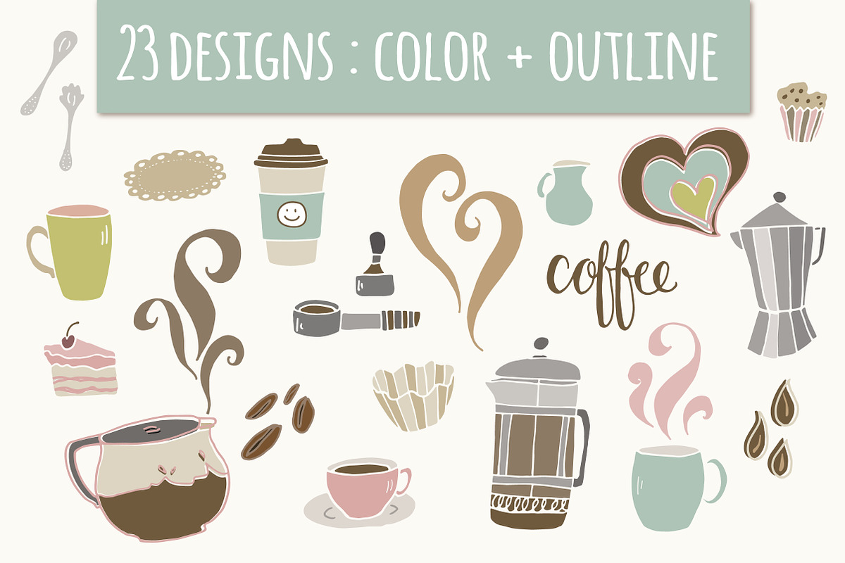 Coffee Clipart Doodles + Vectors!, a Graphic by The Pen and Brush
