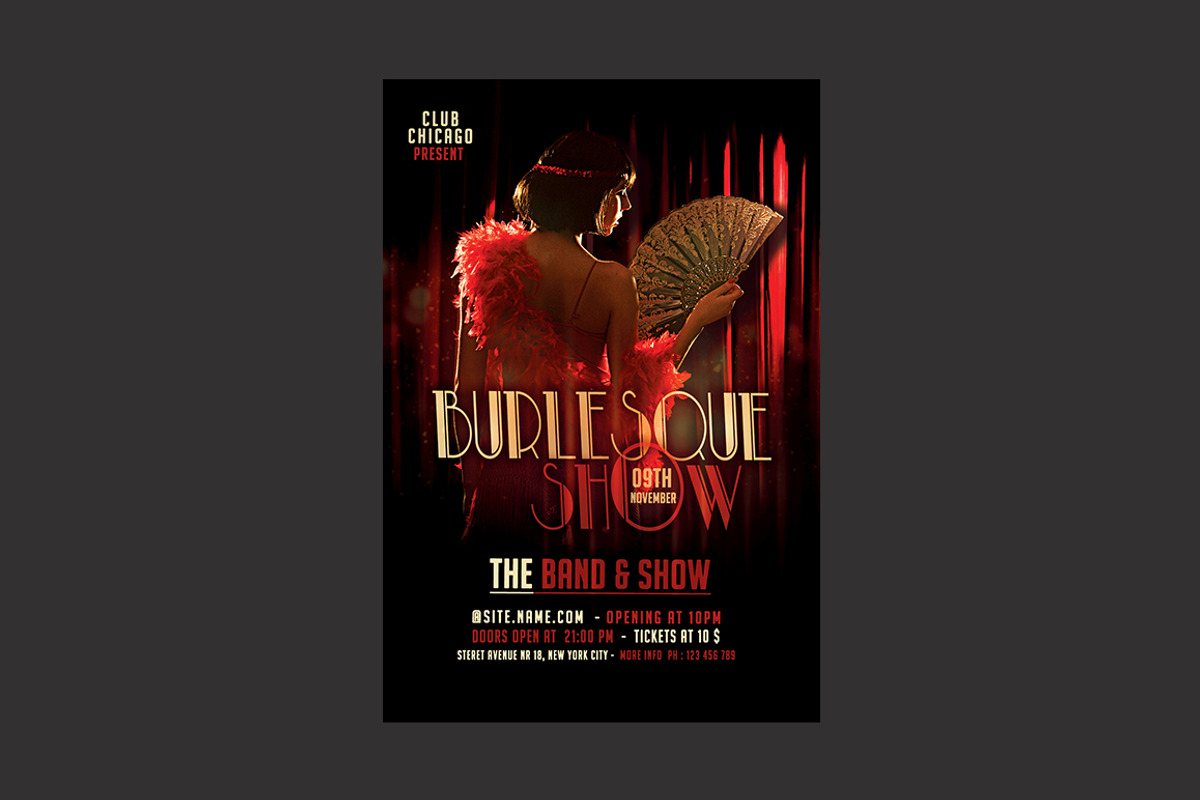 Burlesque and Cabaret Flyer, a Flyer Template by DSGraphicDesign