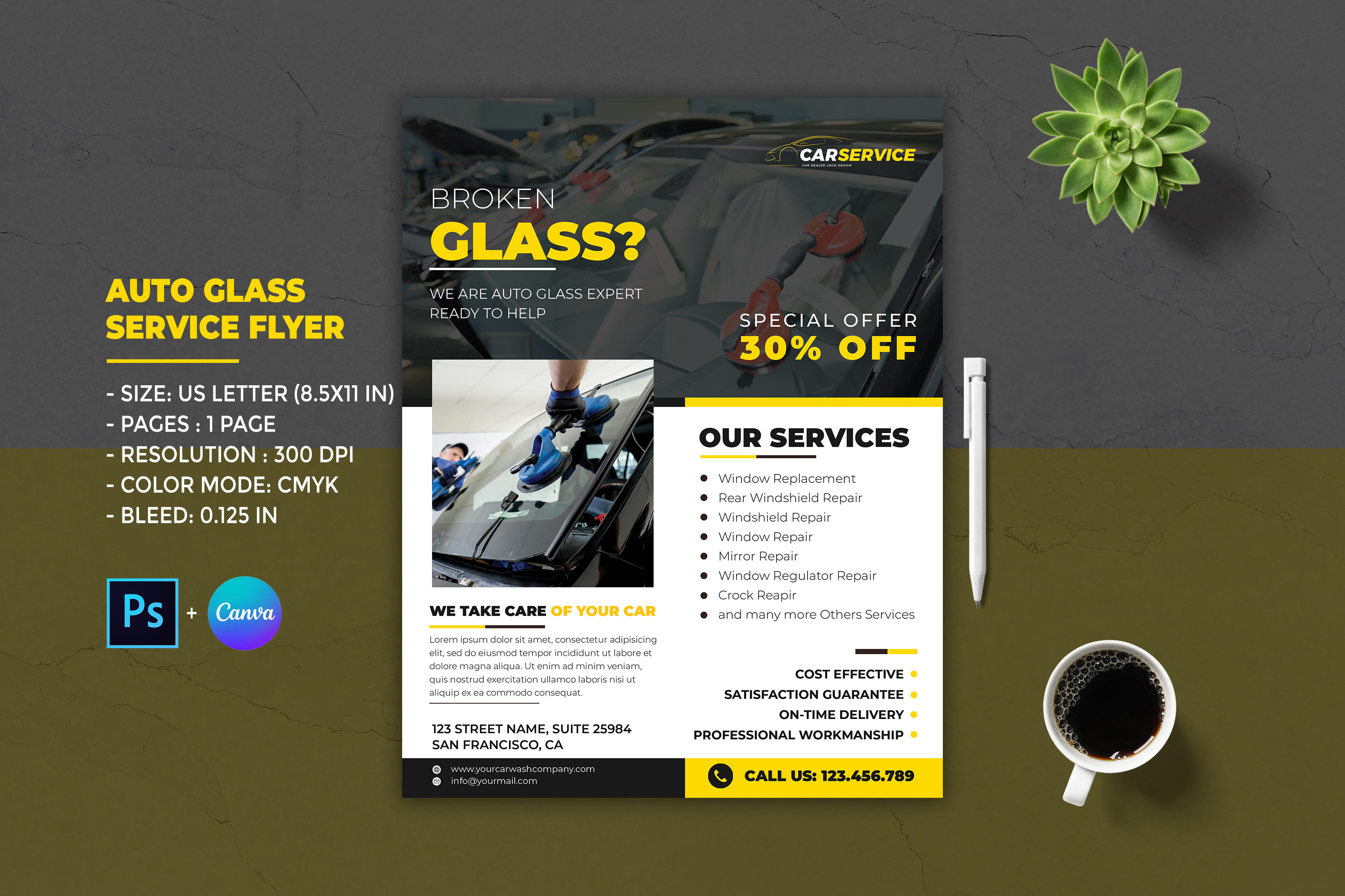 Auto Glass Service Flyer Template, a Flyer Template by Designscozy