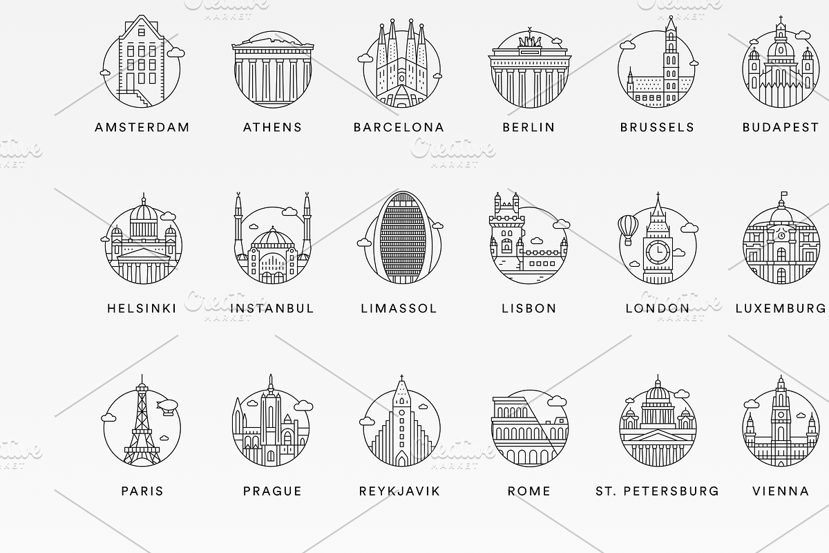 World city icons, an Outline Icon by Befoolish | Creative Market