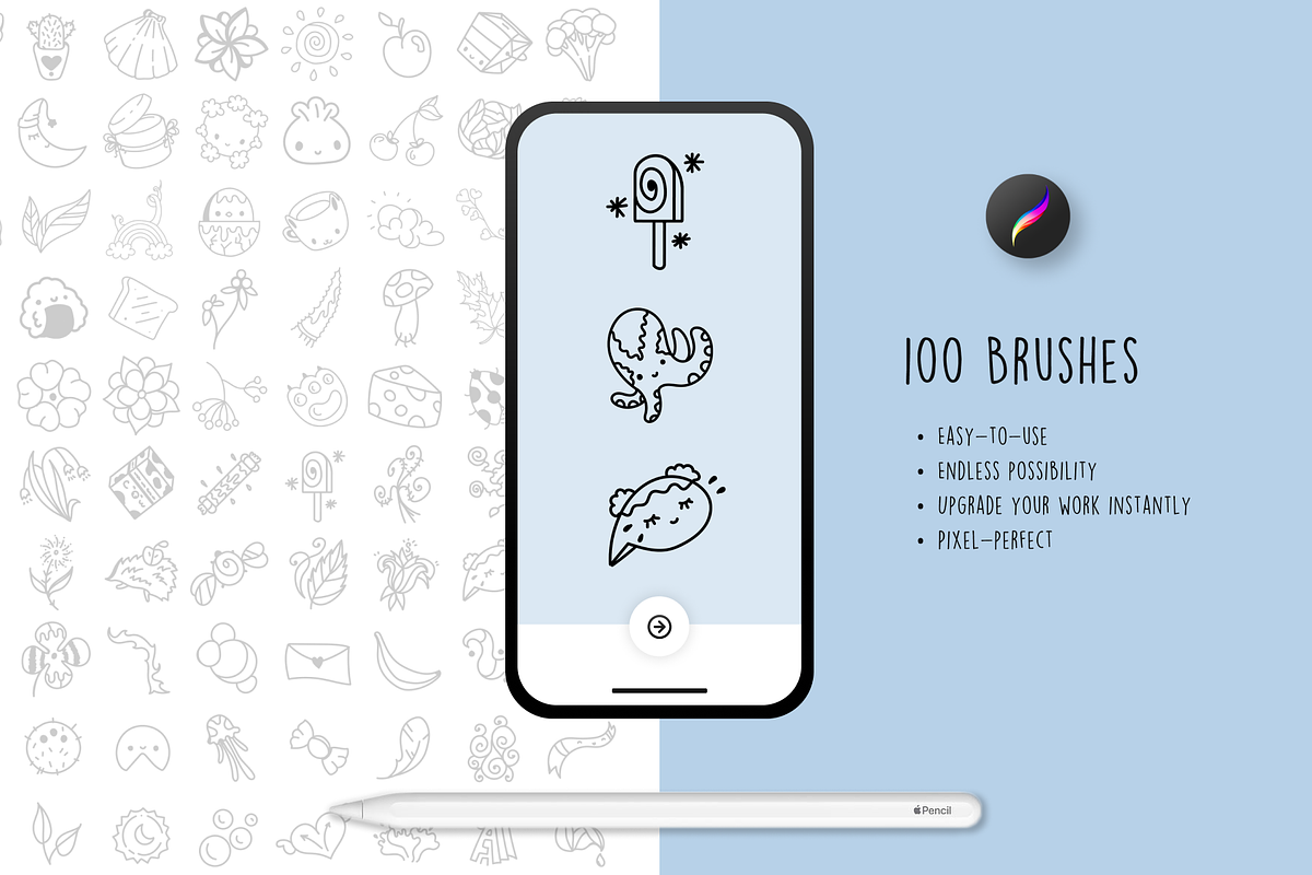 PROODLE Procreate Doodle Stamps, a Brush Add-On by Delightful Design
