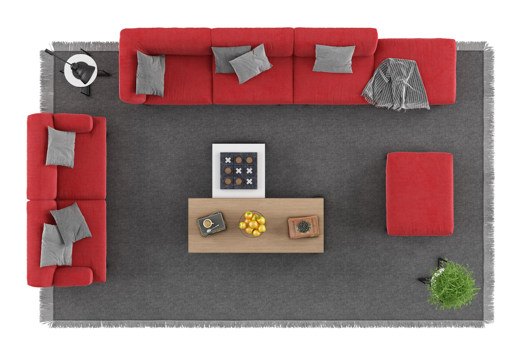 Top view of red sofas on black carpet isolated on white | Architecture ...