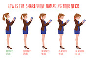 Posture of woman when using phone, a Healthcare Illustration by Sabelskaya