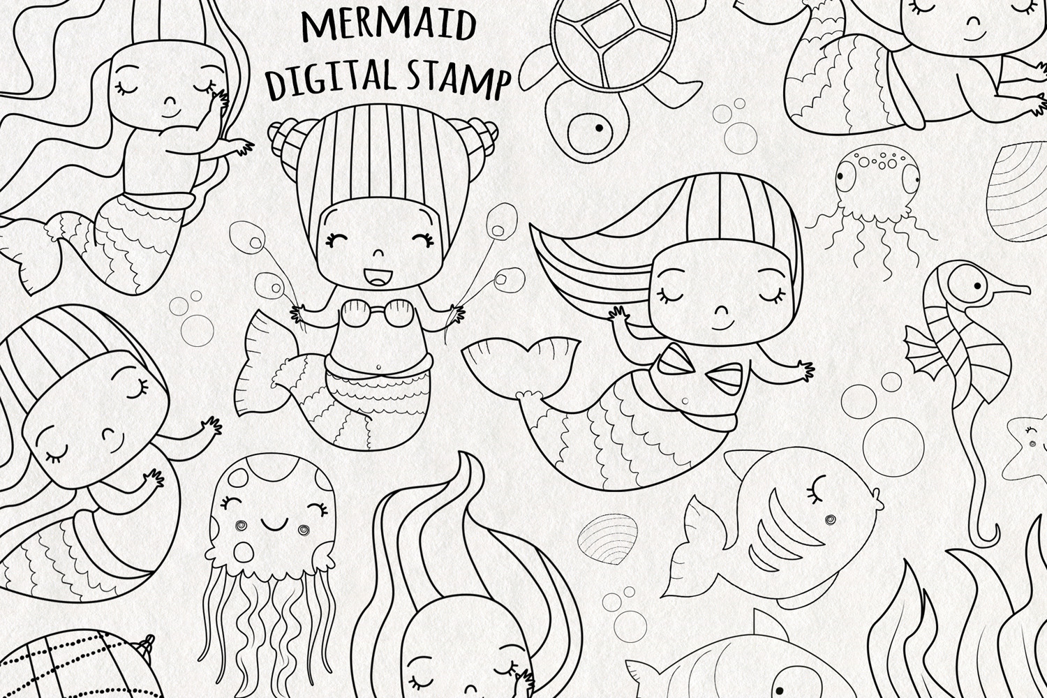 Mermaid SVG Digital Stamps | Set of, an Illustration by NotturnoClipArt