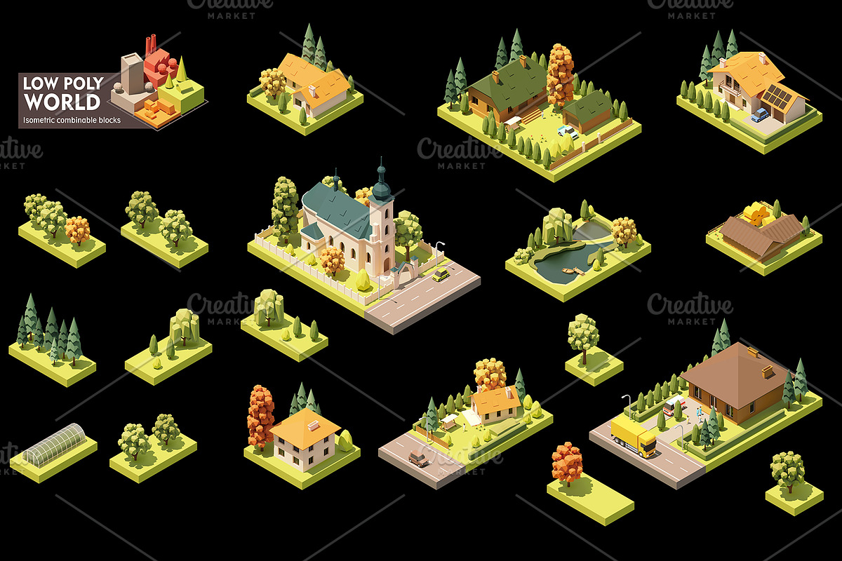 Vector isometric world map elements