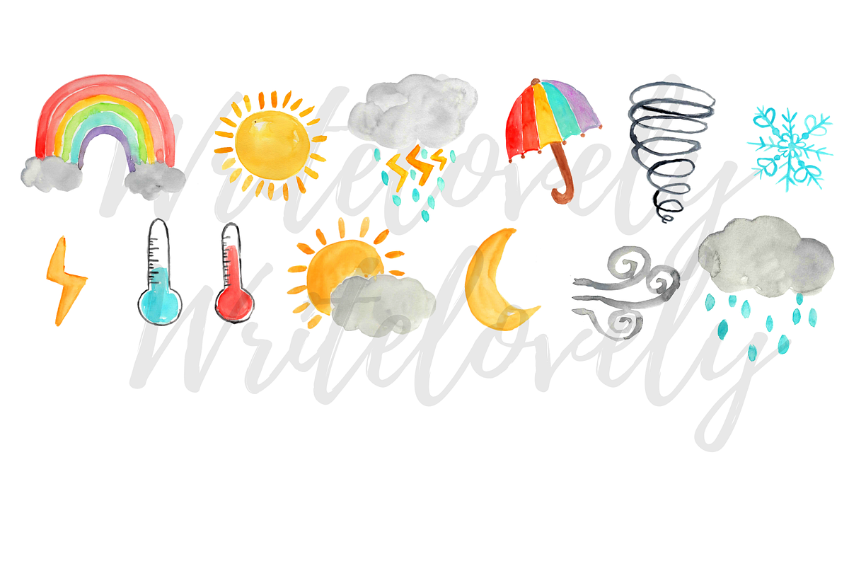 Weather watercolor clipart, an Illustration by Writelovely