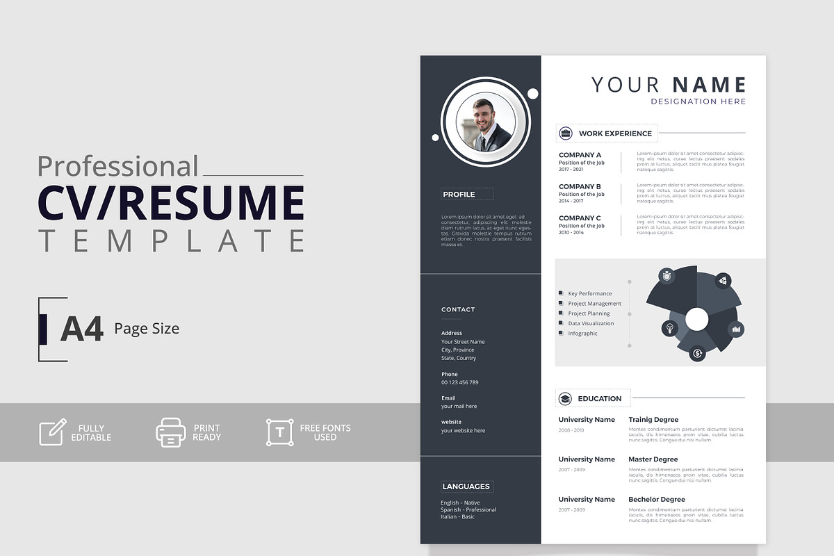 Editable Print Ready CV or Resume, a Resume Template by faysalrean