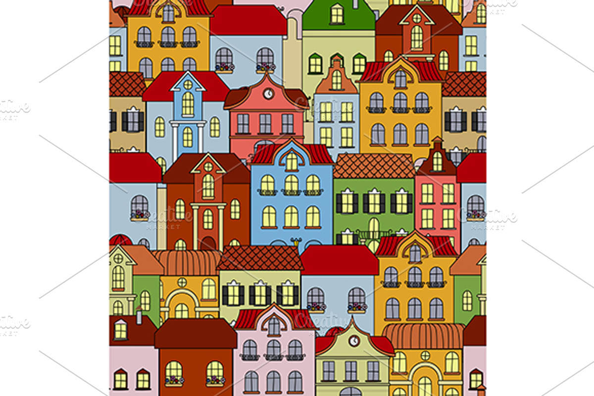 Seamless pattern with retro building, a Background Graphic by Vector ...