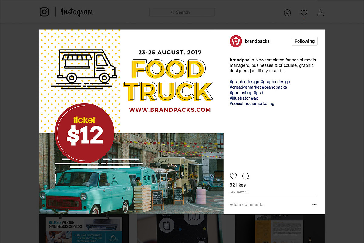 Food Truck Social Media Templates, a Social Media Template by BrandPacks