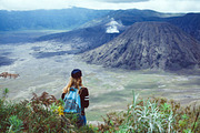 Travel girl see in volcano, backpack, a Sports & Recreation Photo by ...