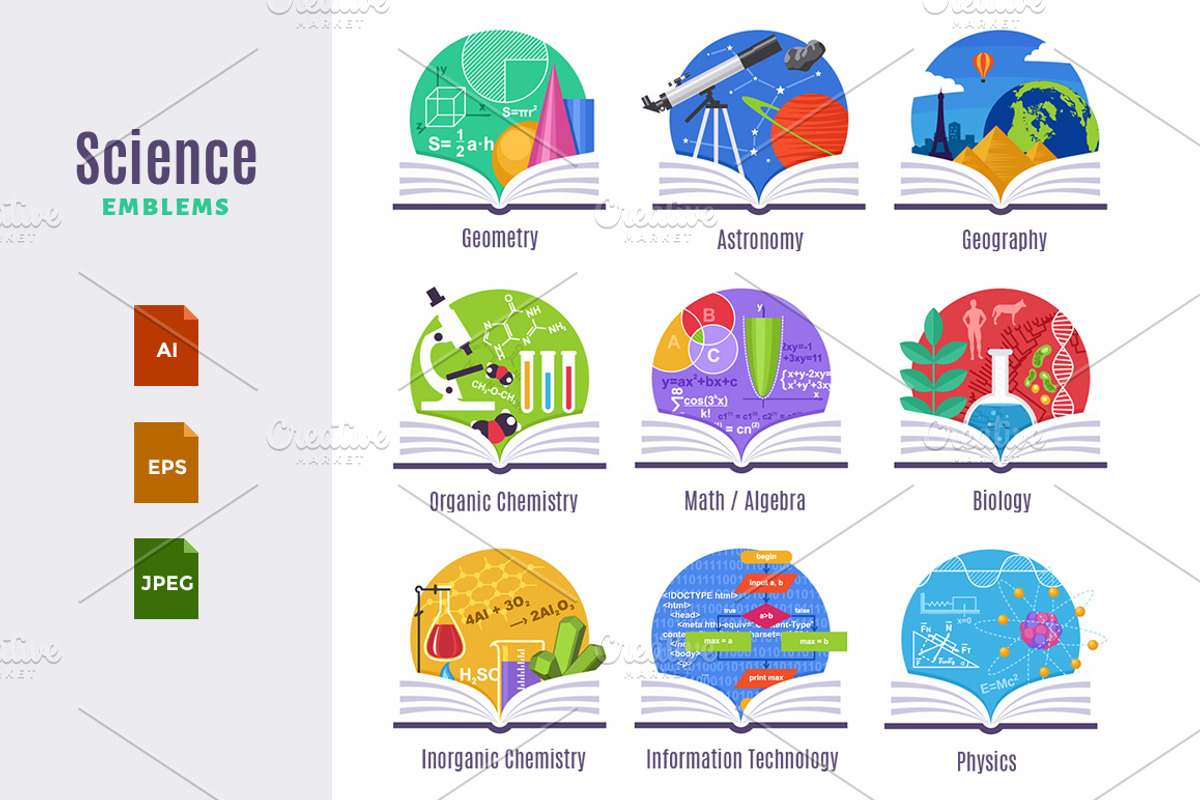 Science Emblems, an Education Illustration by Yulia