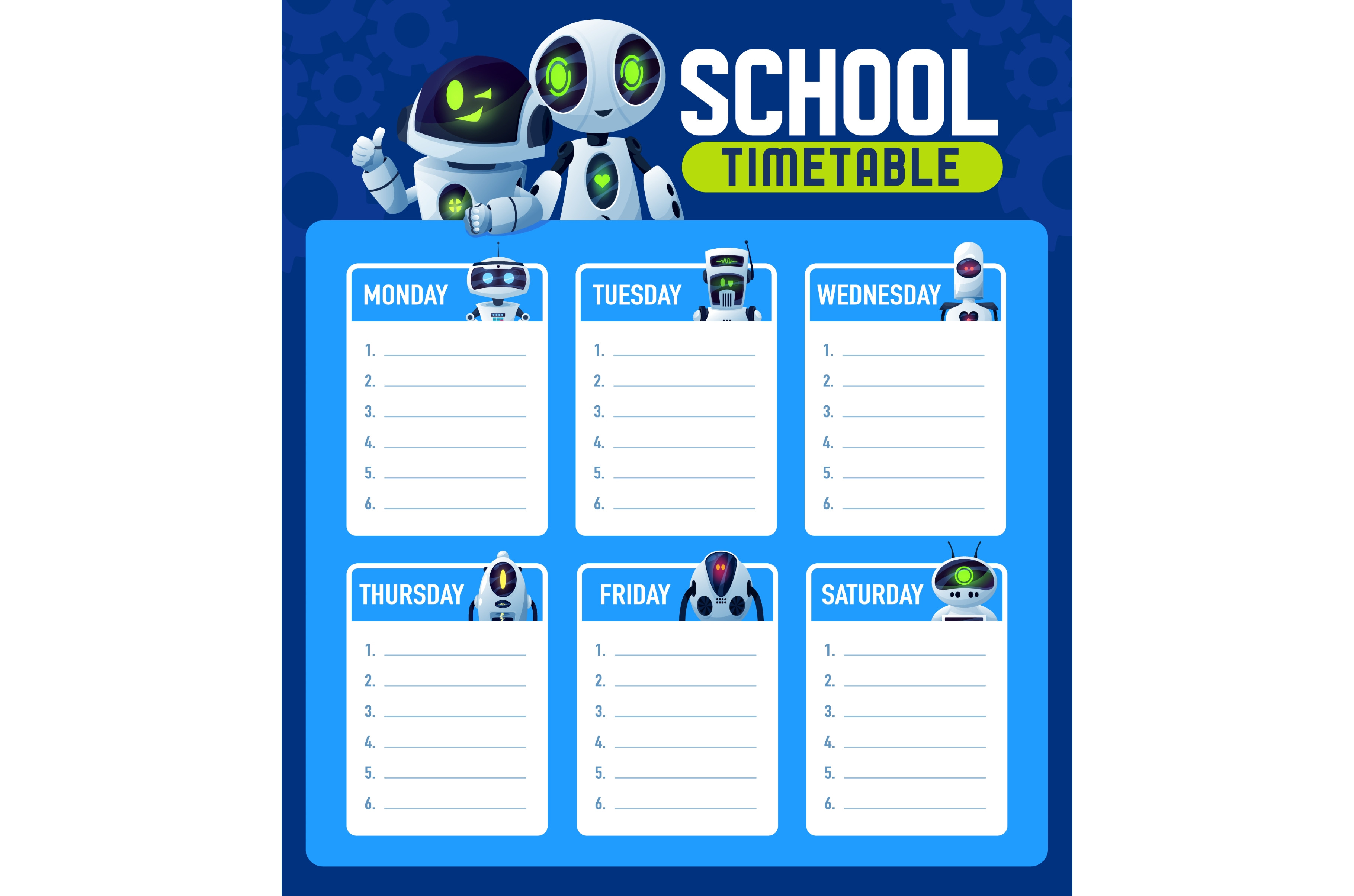 School timetable with robots, an Education Illustration by Vector Tradition