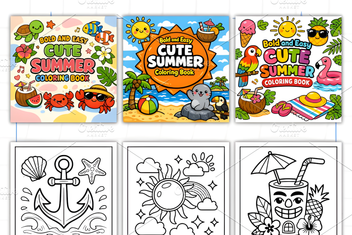 Cute Summer Coloring Book, a Seasonal Illustration by Ink Gallery
