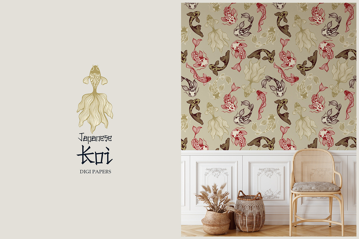 Japanese Koi Fish Vector Patterns, a Pattern Graphic by ilonitta