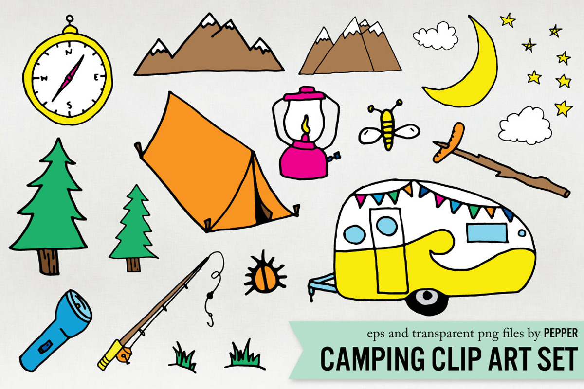 Camping Doodle Illustration Clipart, an Illustration by Pepper