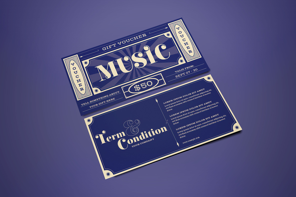 Voucher Vintage Music, a Card Template by graphicook