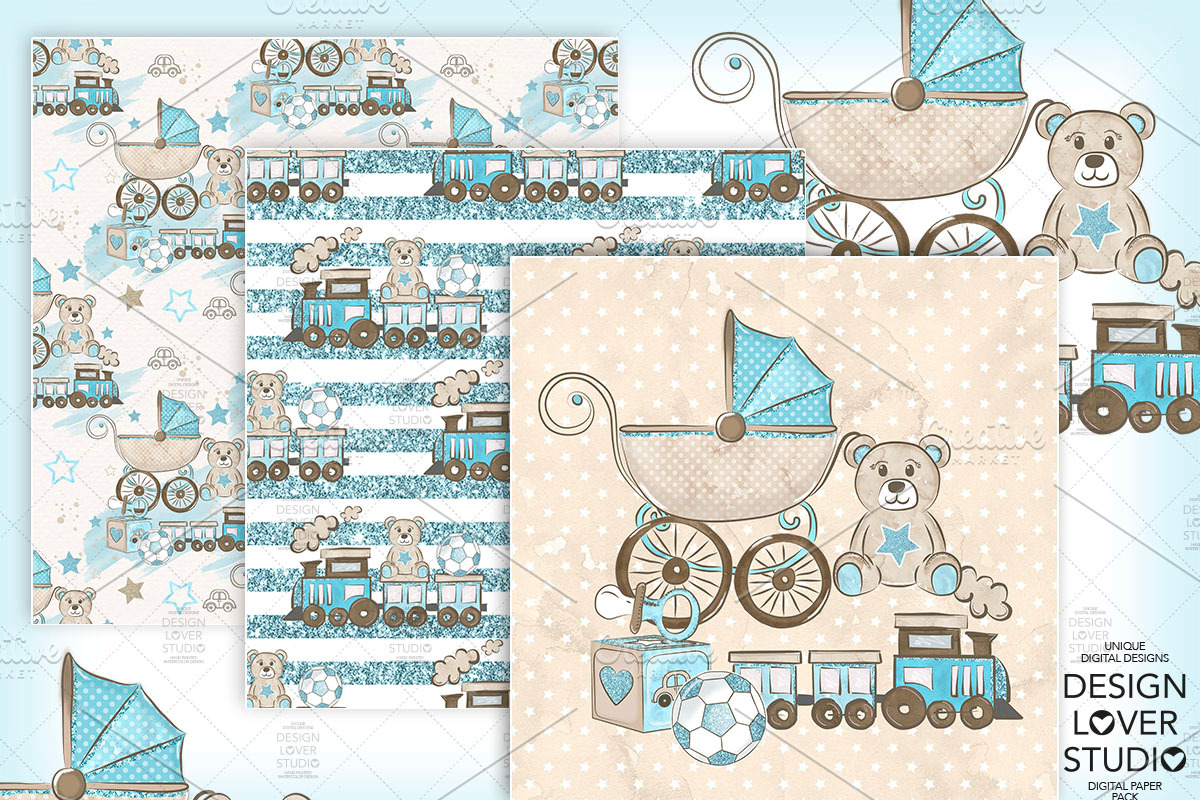 Baby Boy digital paper pack, a Pattern Graphic by designloverstudio