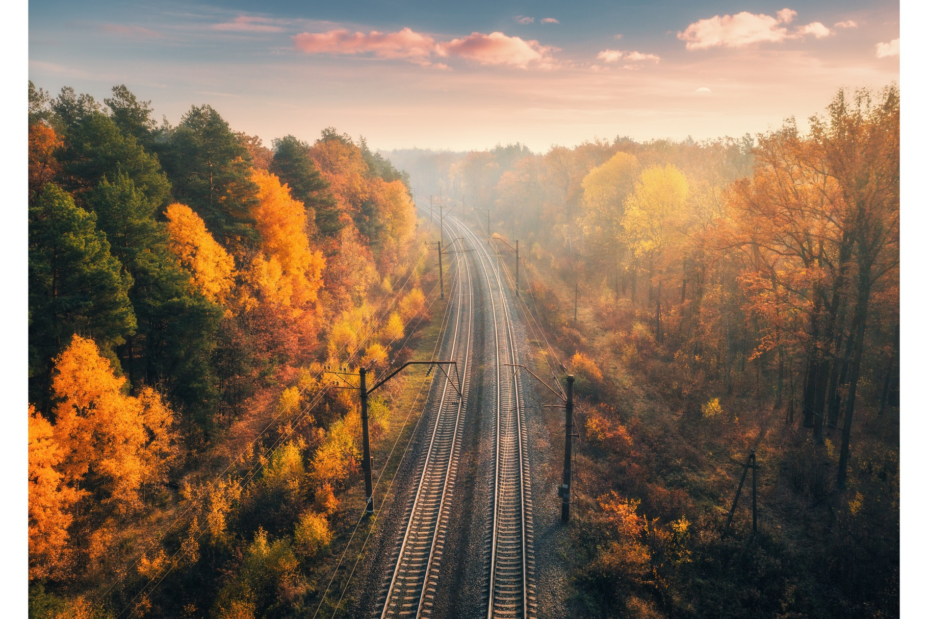 Aerial view of beautiful railroad in featuring train, aerial, and ...