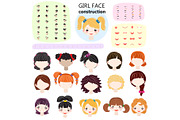 Girl face constructor vector kids character avatar and girlish creation ...