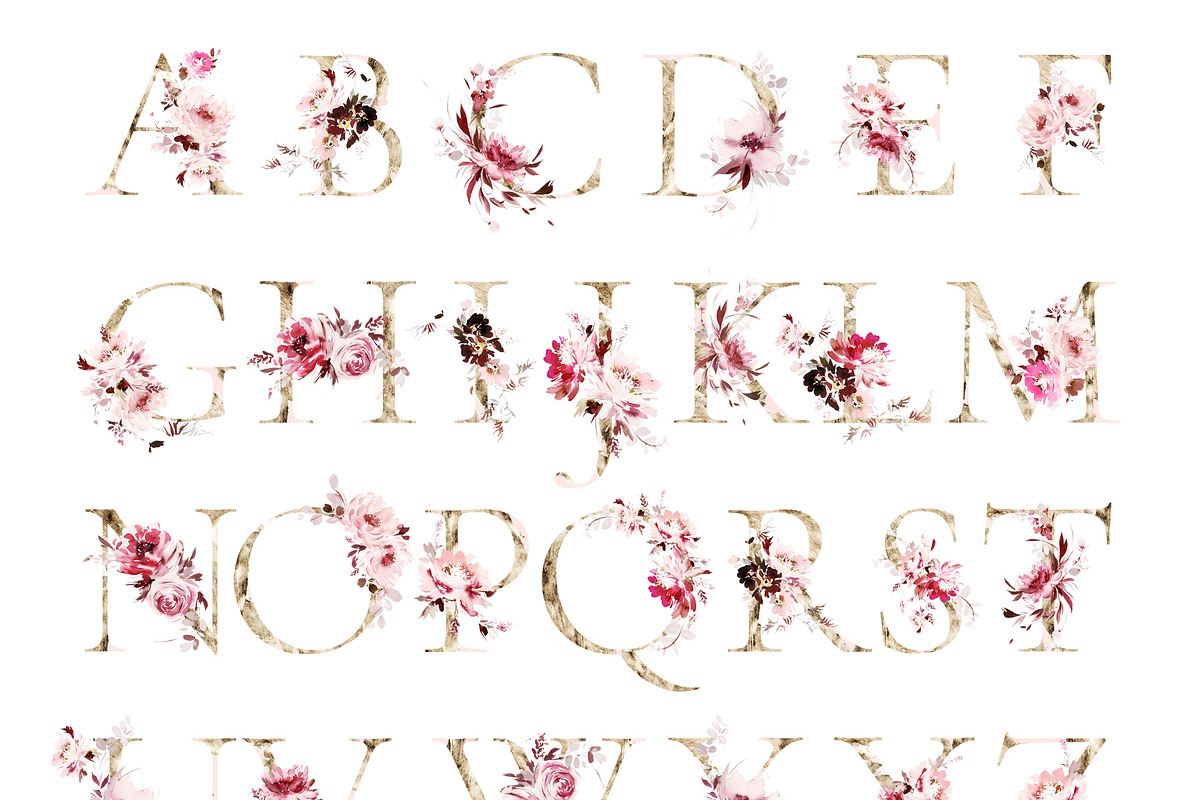 Golden Alphabet Floral Set