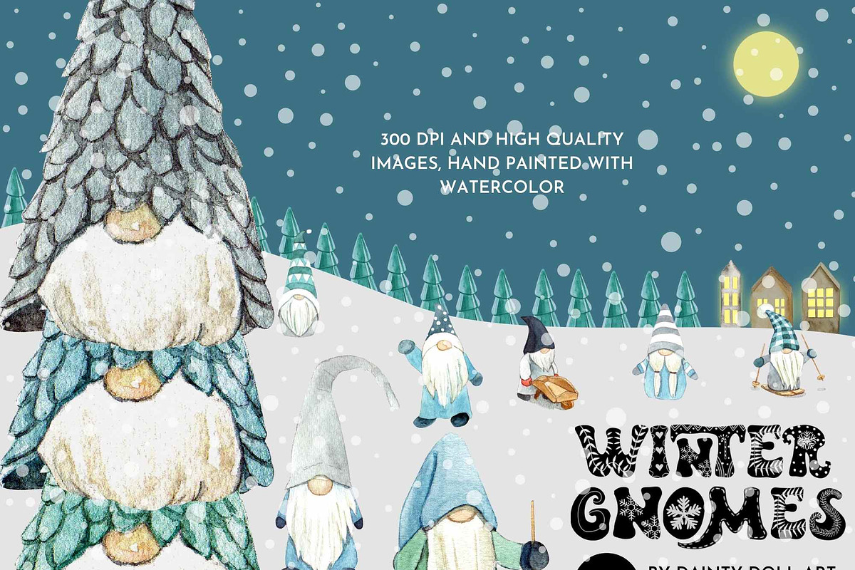 Winter Gnomes Clipart, an Illustration by Dainty Doll Art