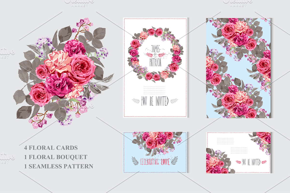 Roses Floral Cards, a Card Template by Sunset&Sea Design