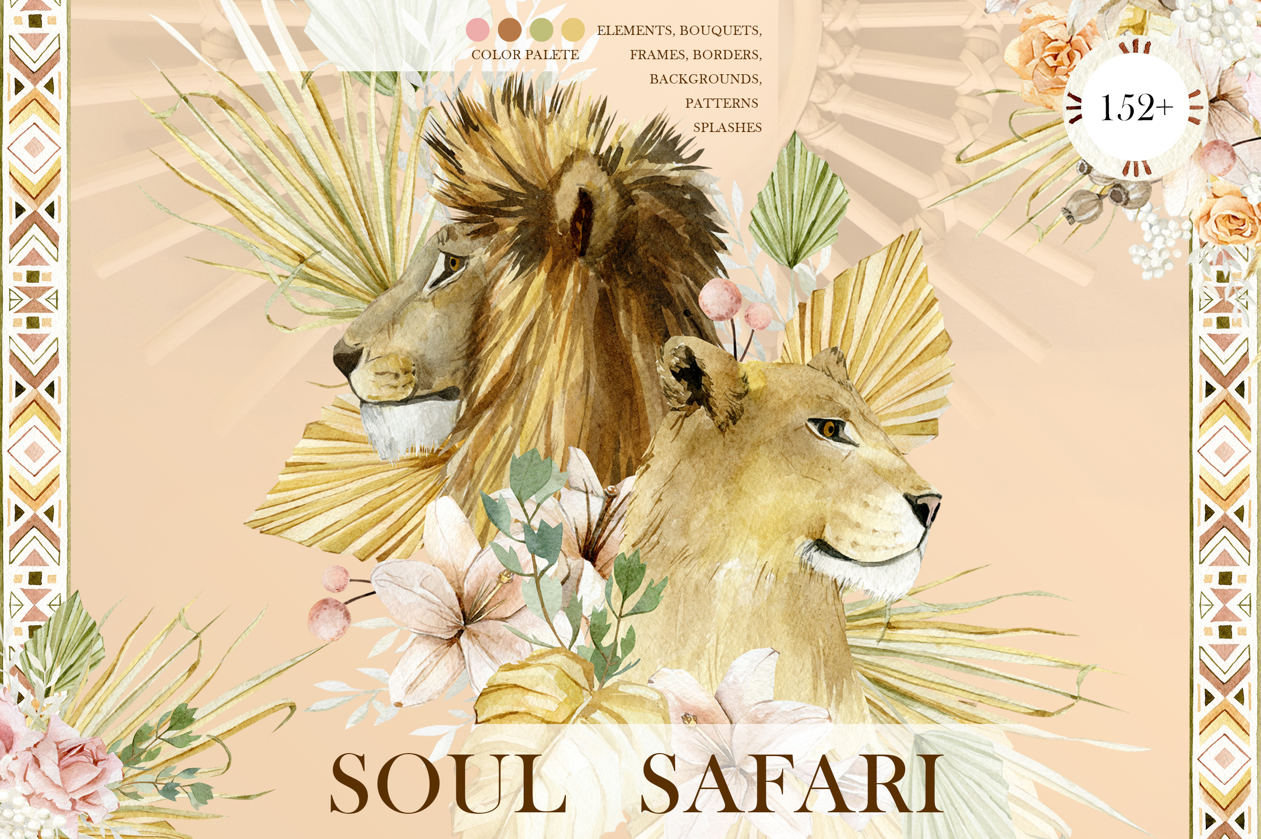 Boho floral & tropical animal lion, an Animal Illustration by AnnaTkachi
