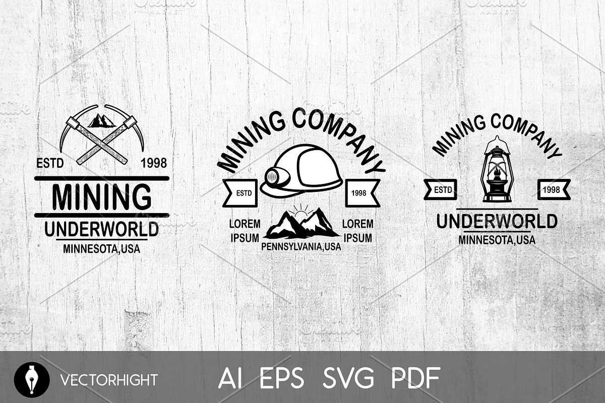 Set of coal mining company emblem, an Object Graphic by Vectorhight