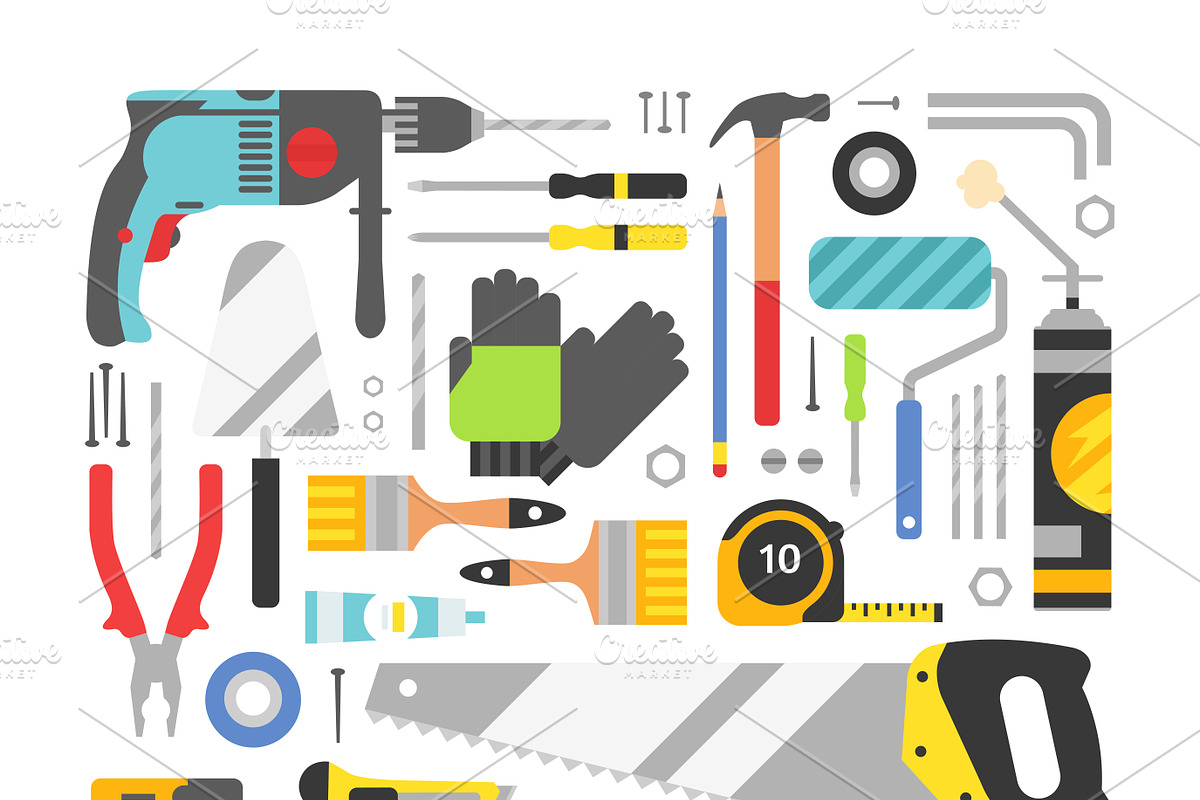 Construction equipment tools, an Object Illustration by Vectorstockersland