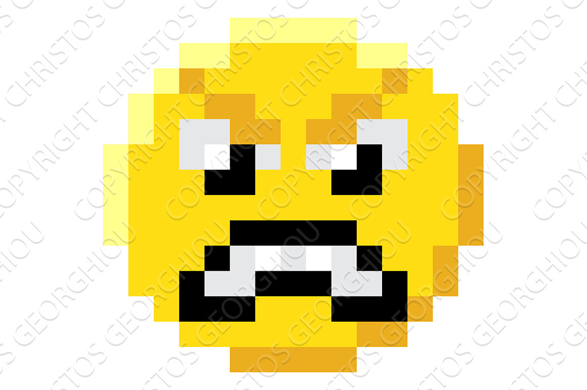 Emoticon Face Pixel Art 8 Bit Icon, an Illustration by Christos Georghiou