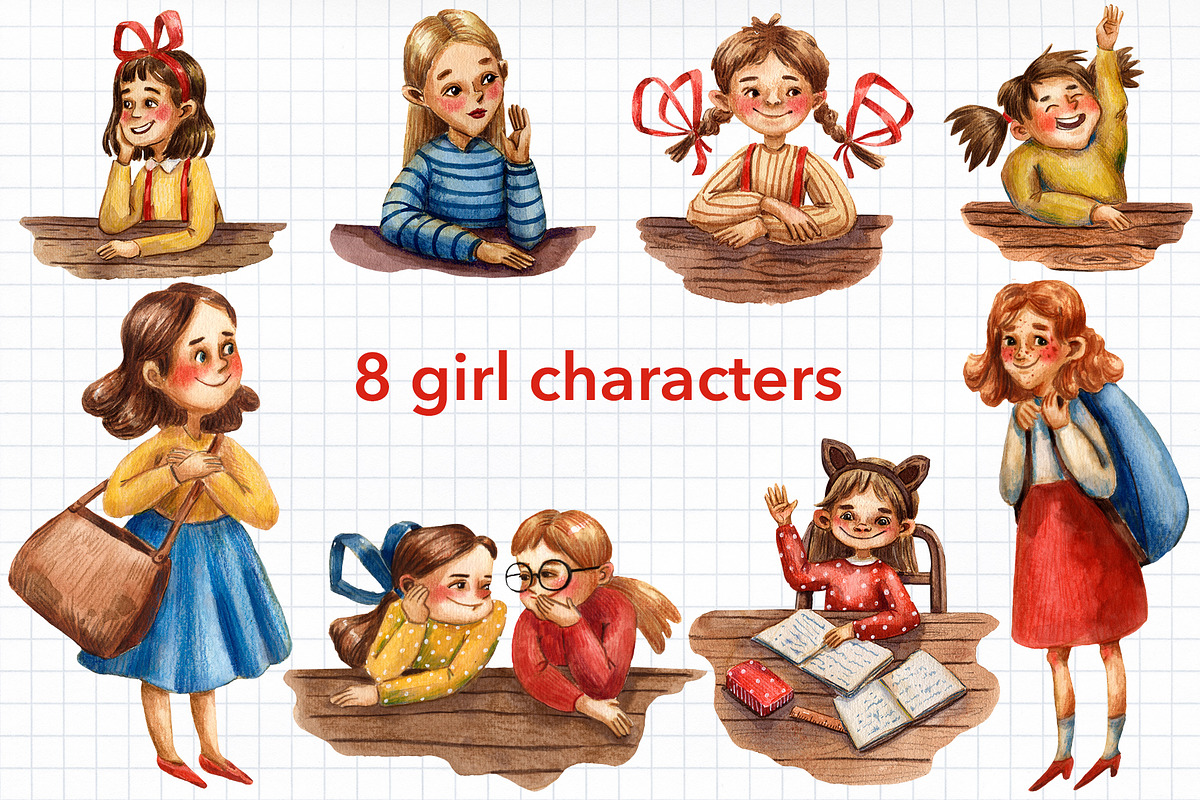 Little Students - Watercolor Clipart