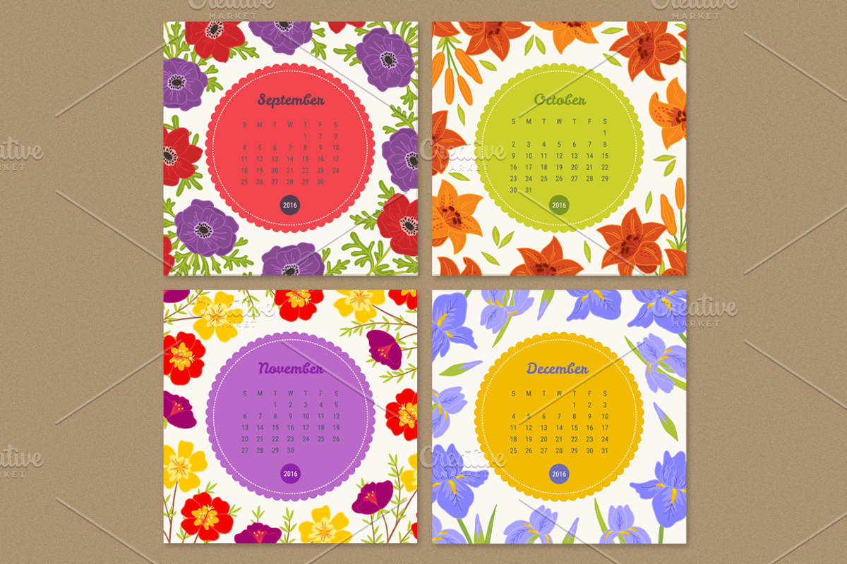Floral Calendar 2016, an Illustration by miumiu