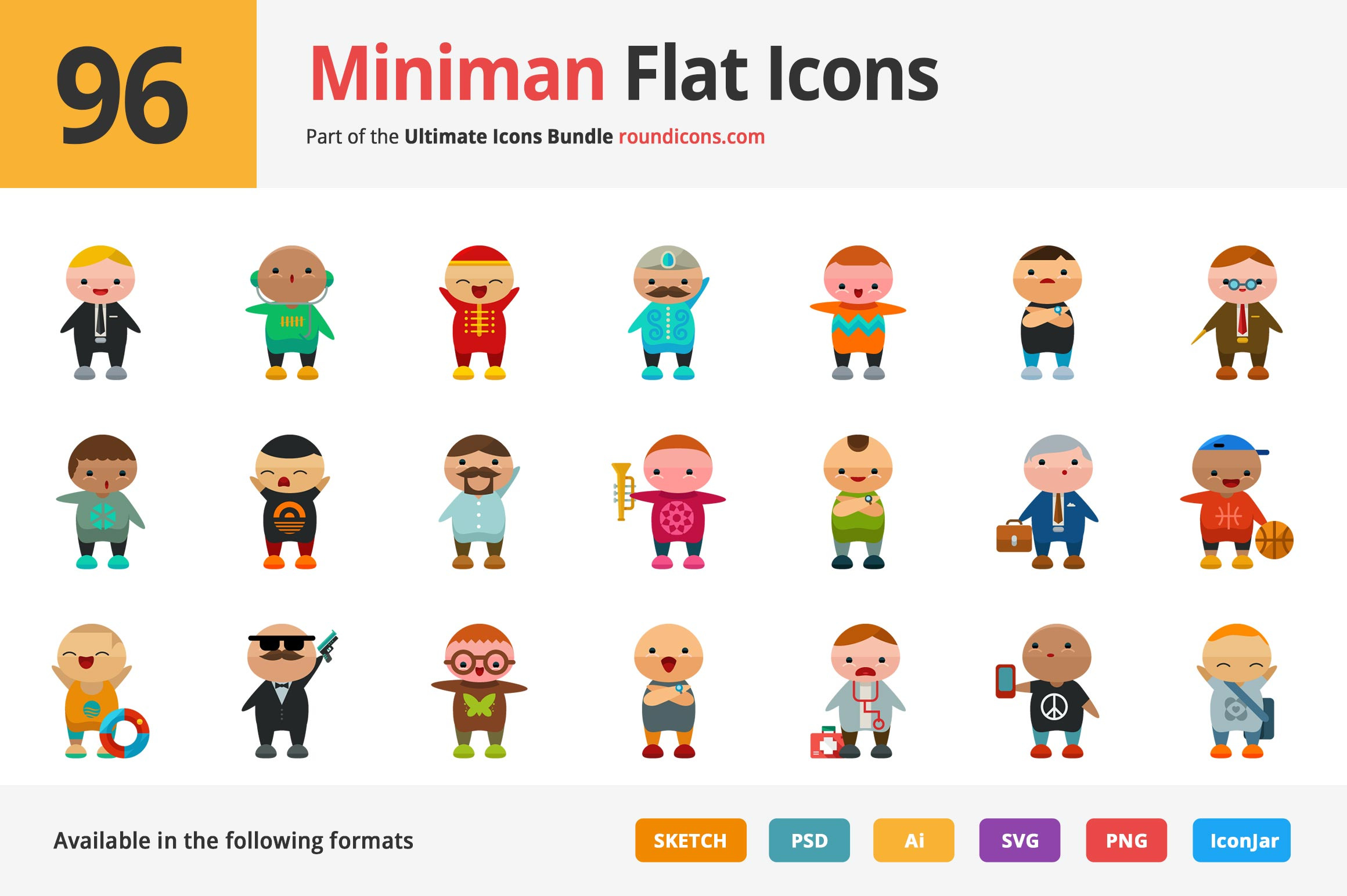 96 Miniman Flat Icons, an Icon by Vectopus.com