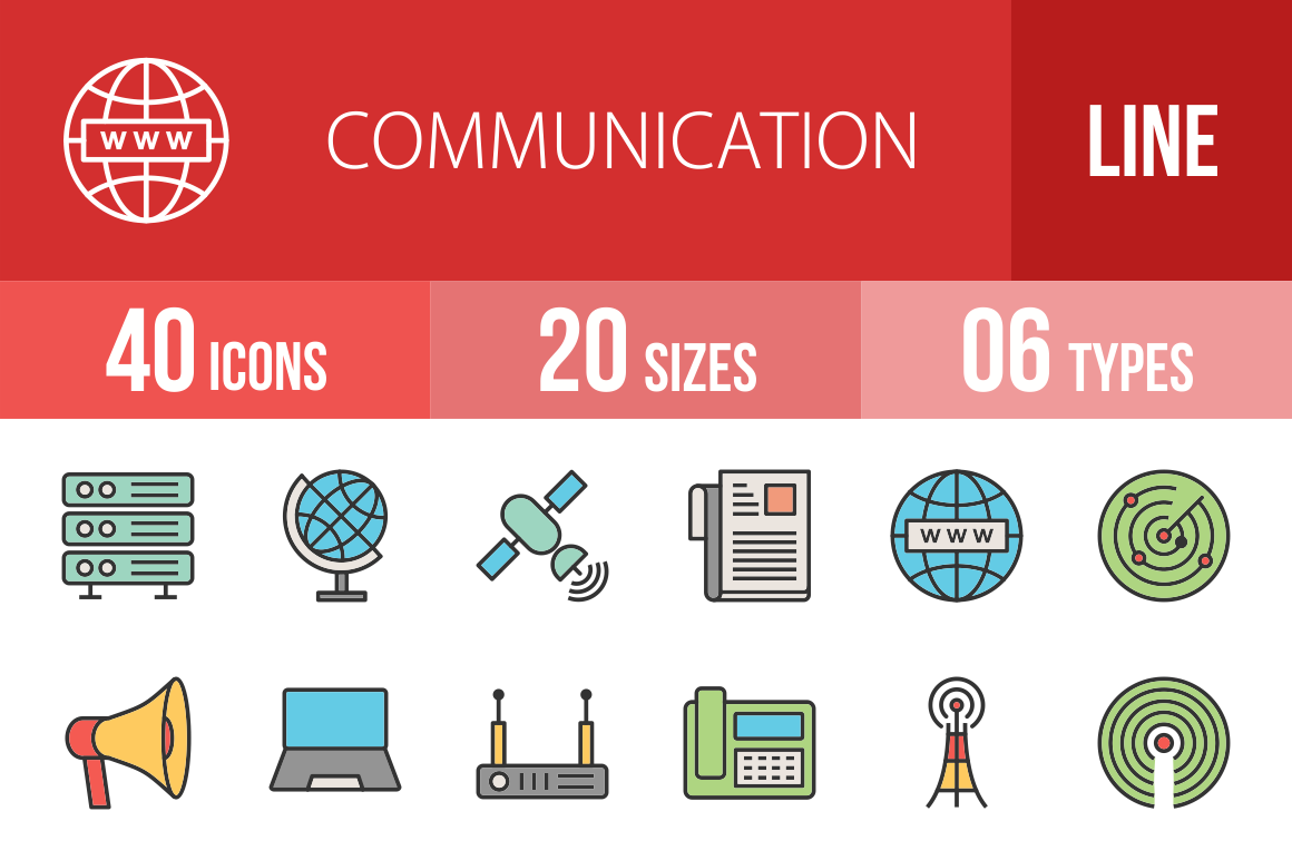 40 Communication Filled Line Icons, an Outline Icon by IconBunny