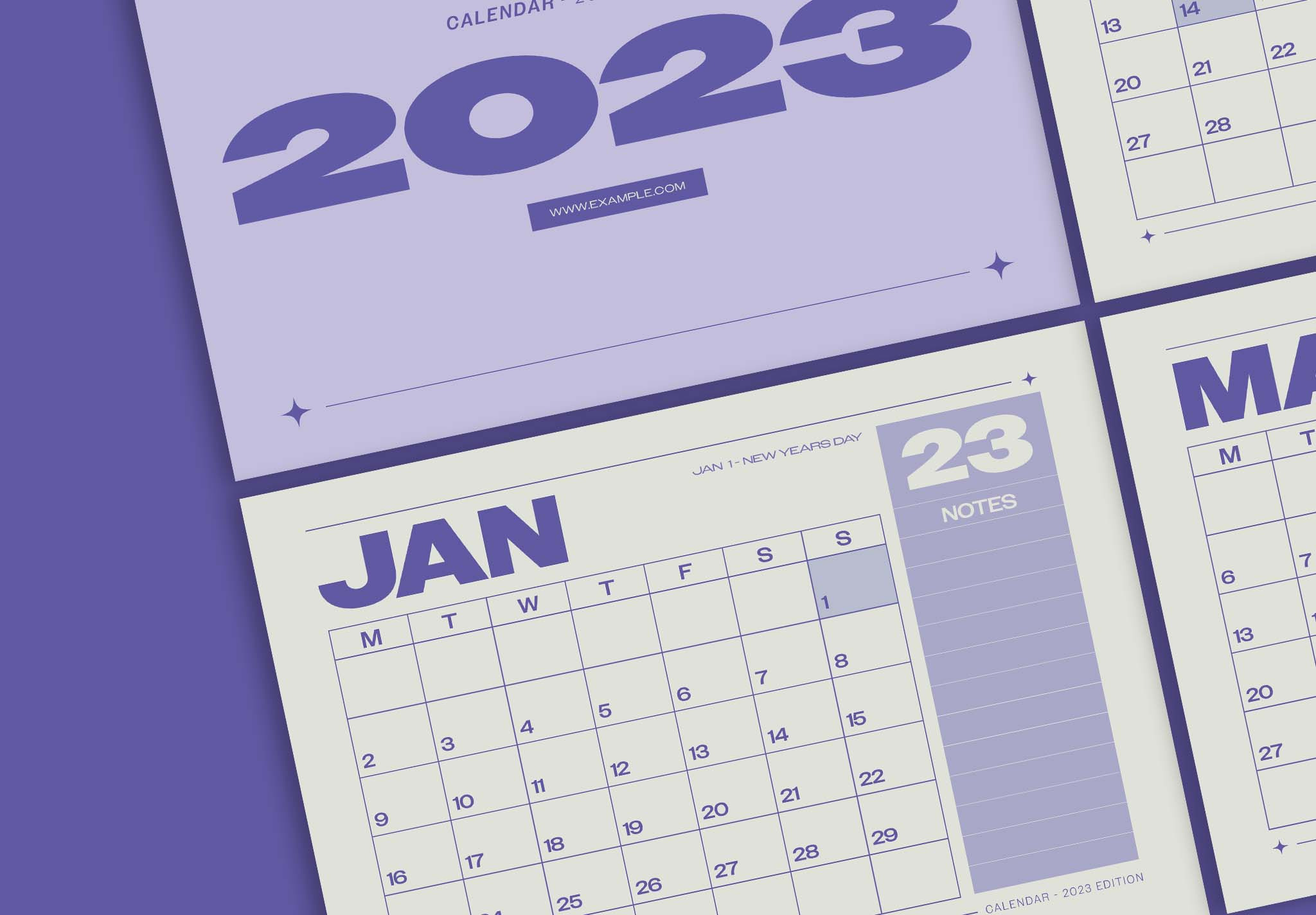 Bold Puple 2023 Calendar, a Print Template by wavebreak