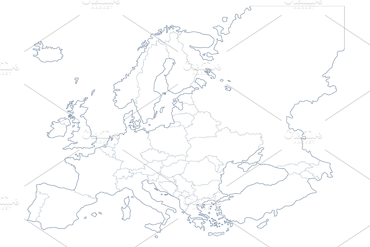 Political blank map of Europe