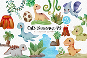 Cute Dinosaurs V2 watercolor clipart, an Illustration by AkiraVilla