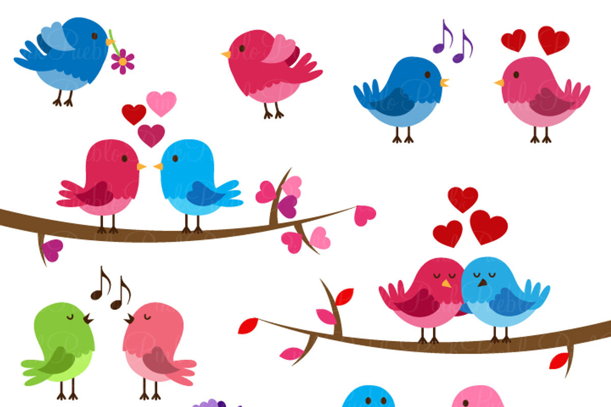 Valentine Birds Clipart and Vectors, an Illustration by PinkPueblo