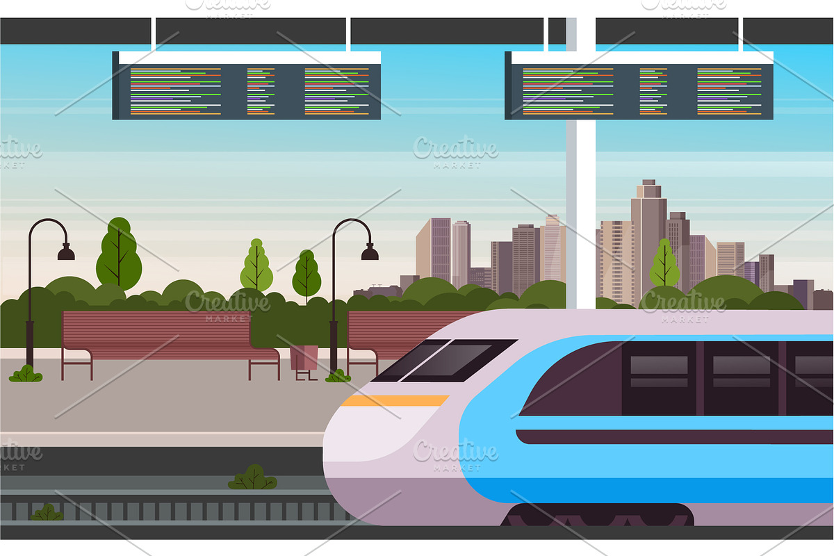 Railway train station, a Transportation Illustration by PrettyVectors