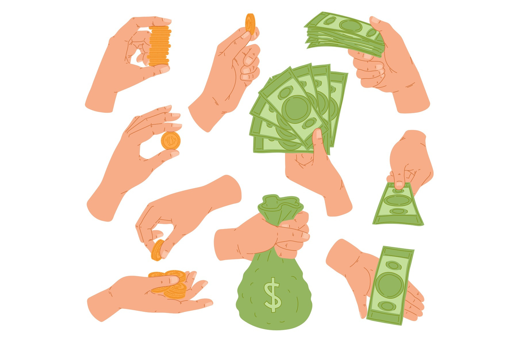 Different poses of human hands with | Finance Illustrations ~ Creative ...